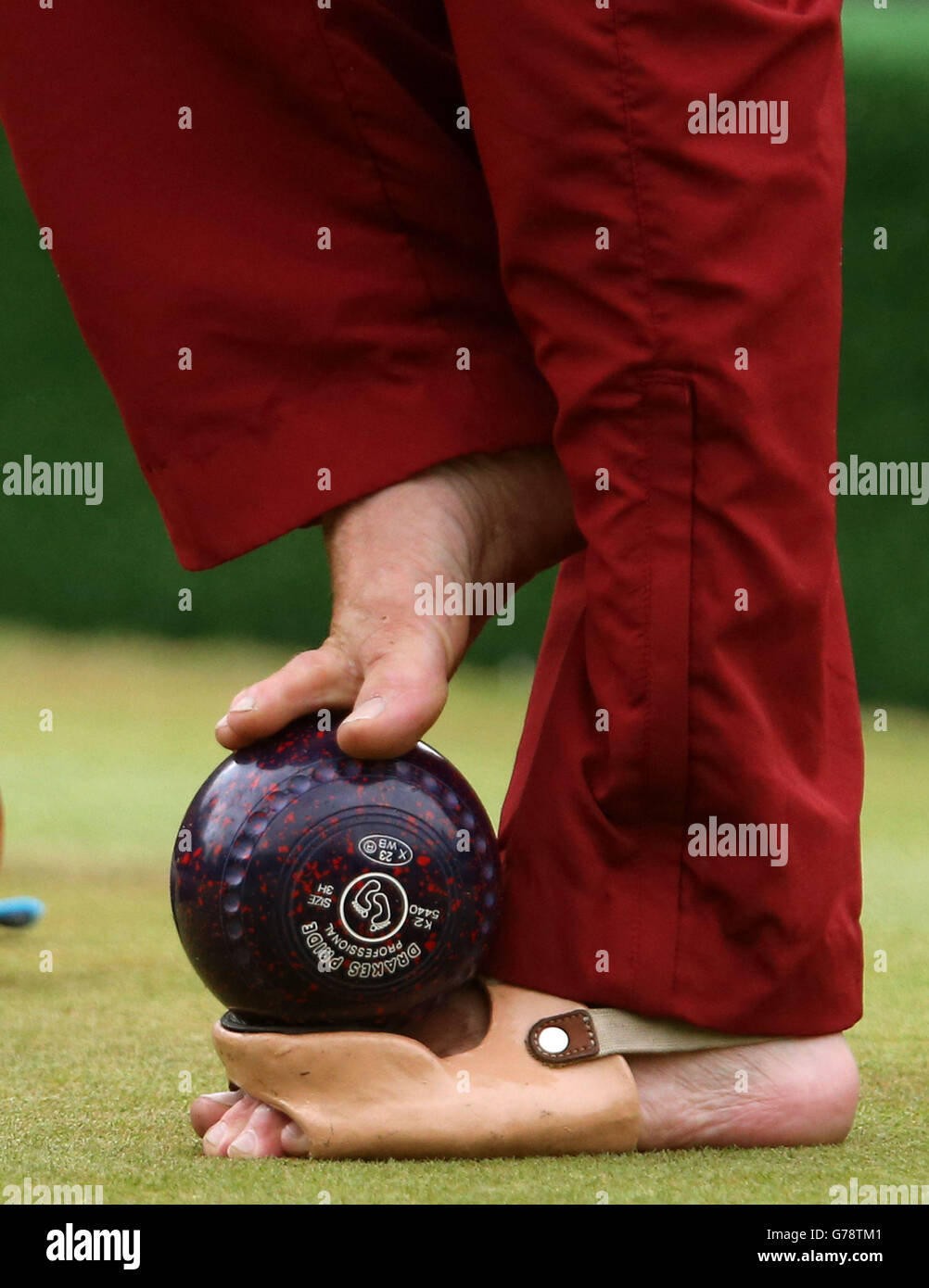 English bowler Bob Love practices at the Kelvingrove Lawn Bowls Centre ...