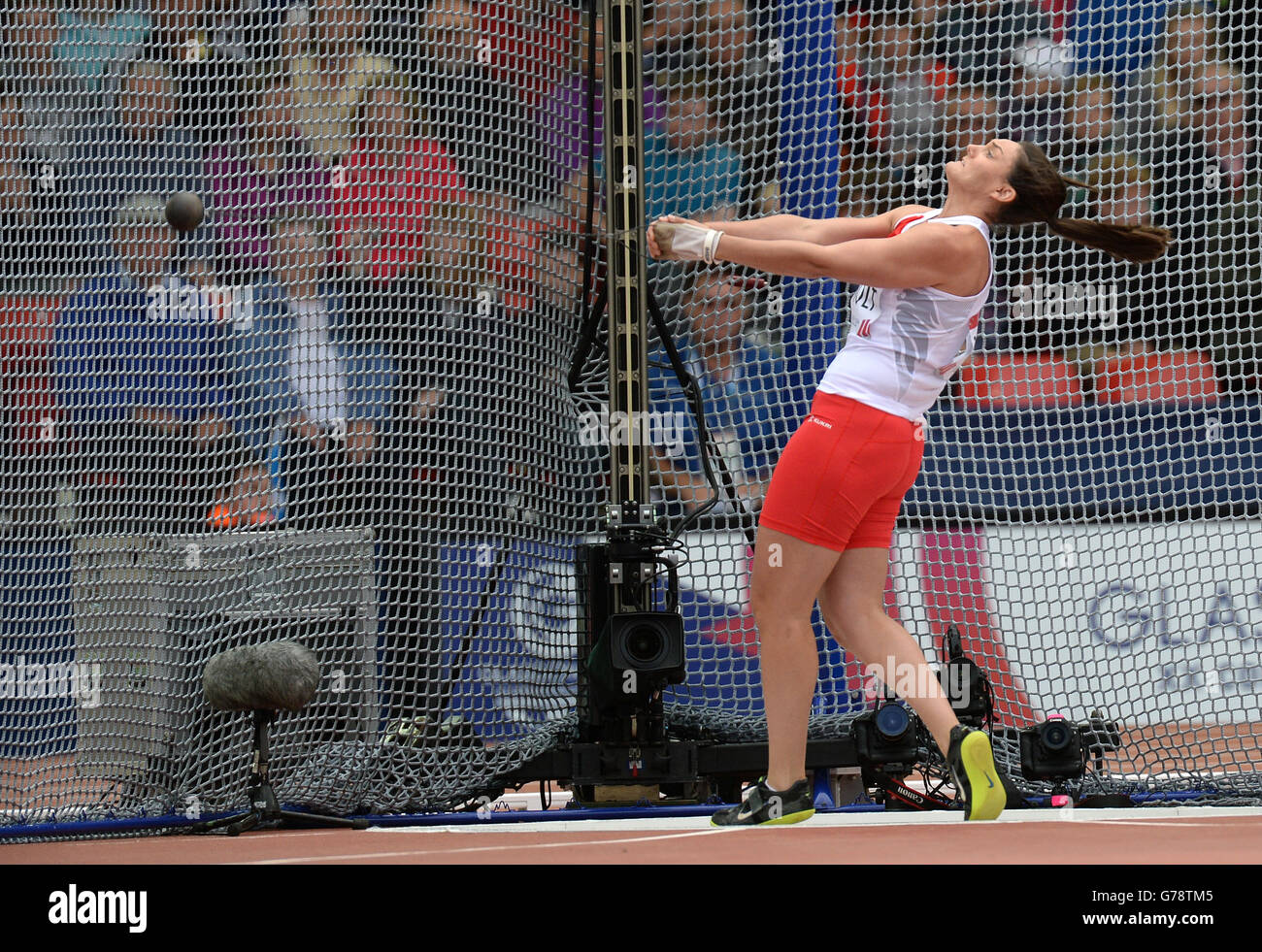 England's Sarah Holt in the Women's Hammer Throw at Hampden Park ...