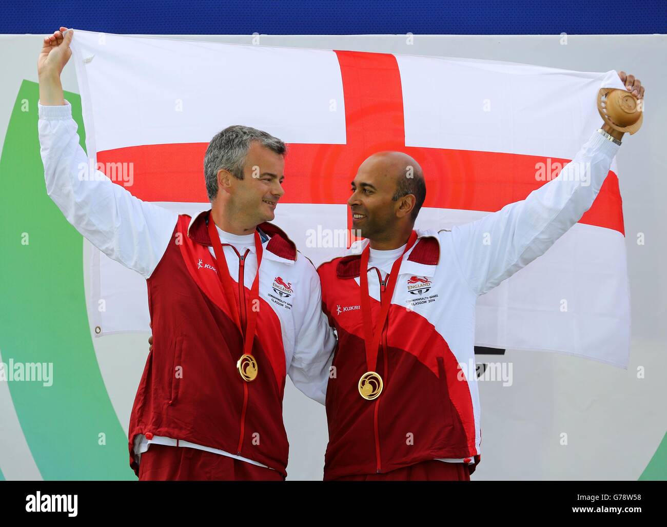 England's David Luckman (left) and Parag Patel on the podium after ...