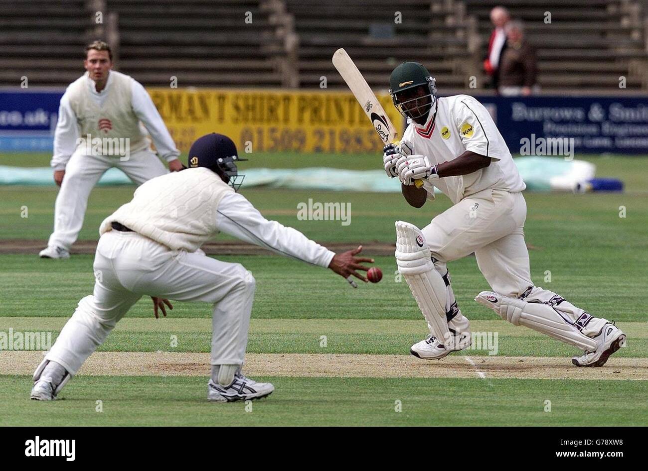 Leicestershire's Damien Brandy flicks the ball past Aftab Habib of ...