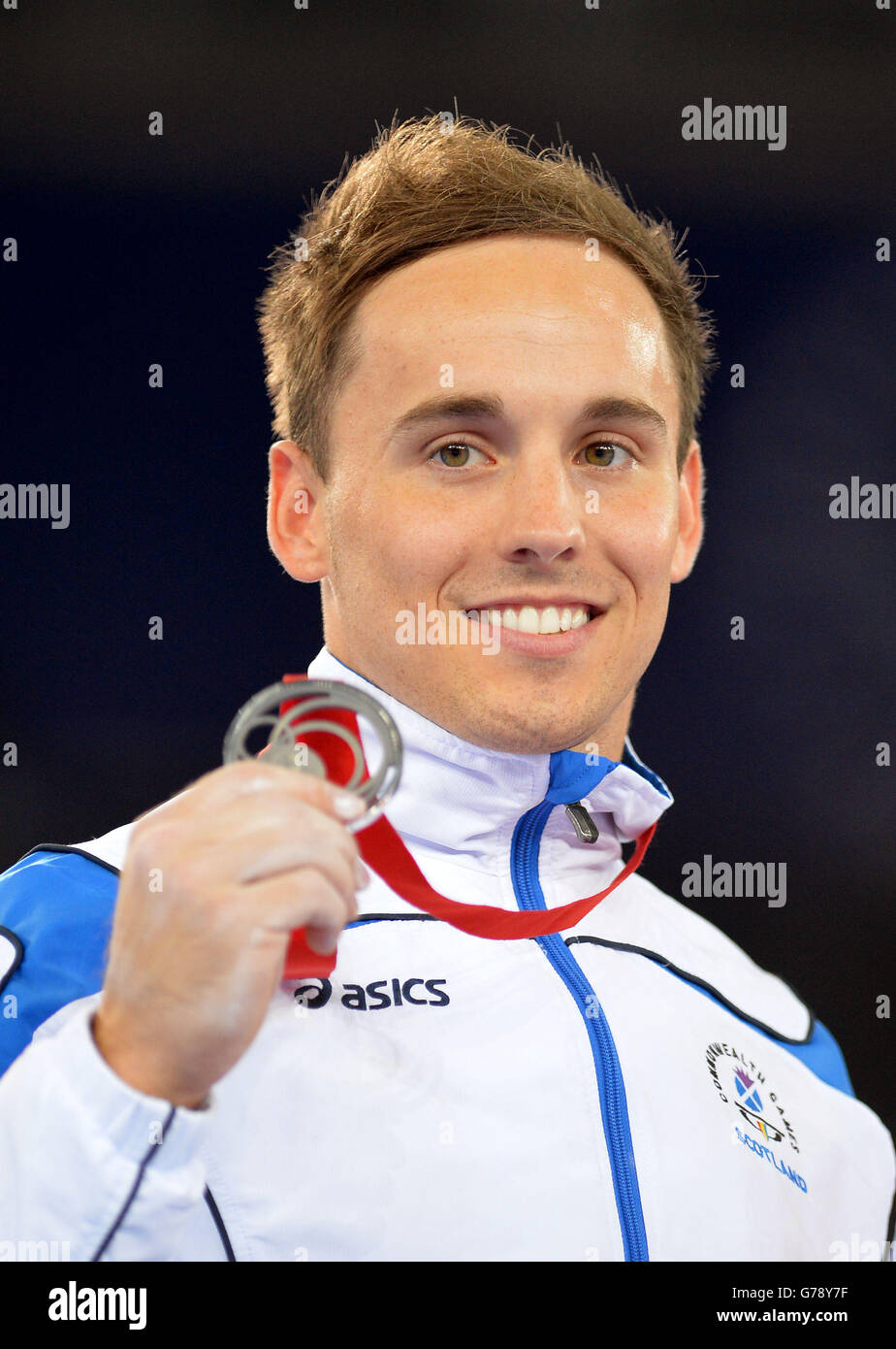 Silver medal winner Scotland's Daniel Keating with his medal after the Men's Artistic Gymnastics ...