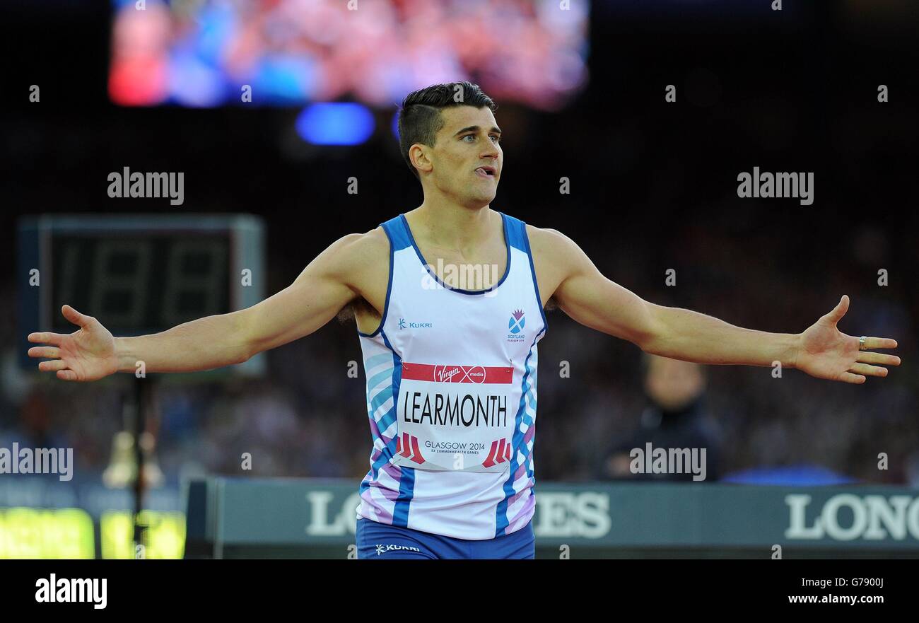 Scotland's Guy Learmonth celebrates after his 800m heat at Hampden Park ...