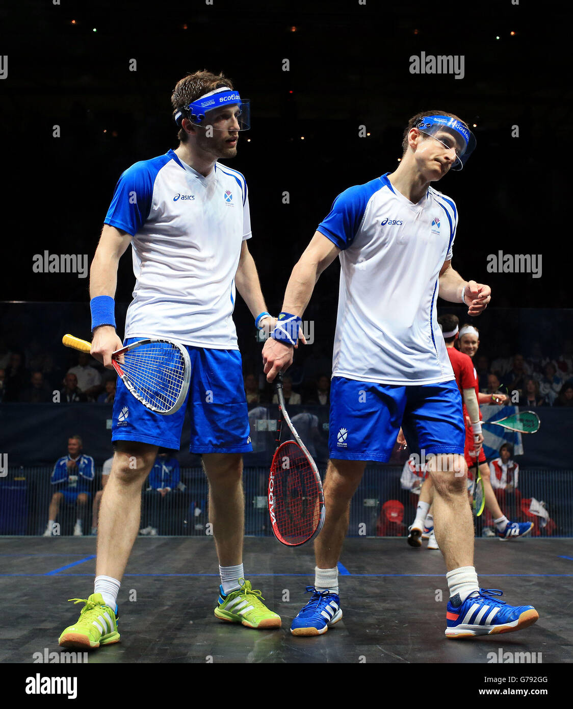 Scotland's Harry Leitch (left) and Alan Clyne appear dejected following ...