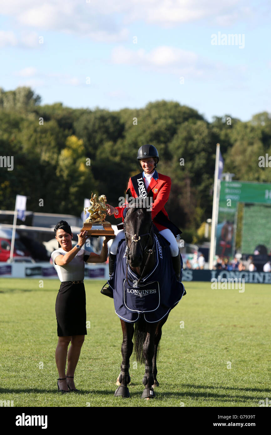 USA's Elizabeth Madden who rode Cortes 'C' celebrates winning the ...