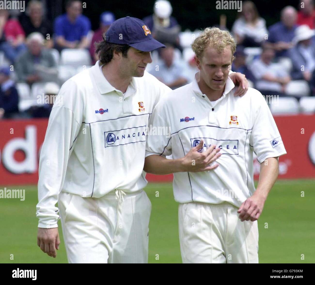 Essex's Ronnie Irani (left) congratulates Scot Brant on taking the ...