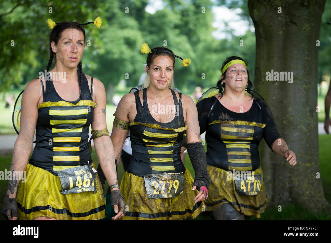 Leeds, UK. 25th June, 2016. Three women dressed as Bumble Bees run ...