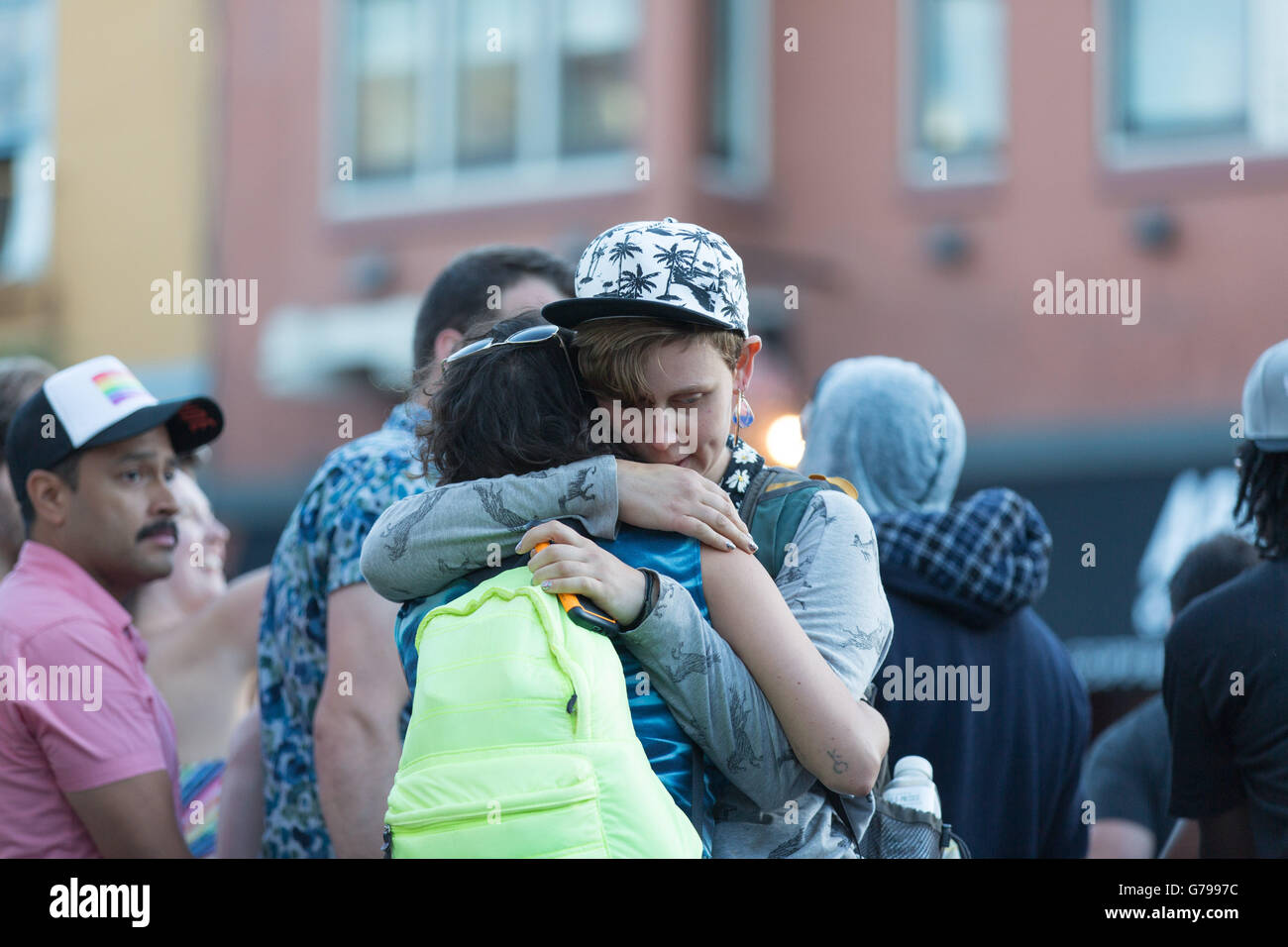 San Francisco, California, USA. 25th June, 2016. A couple embraces at a ...