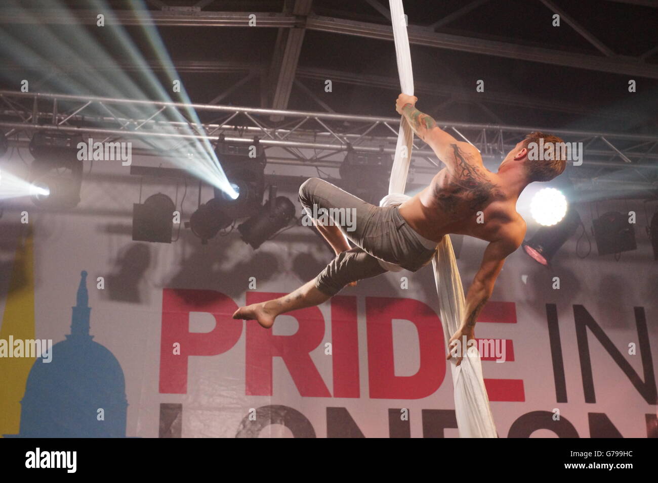 London, England. 25 June 2016. Aerial artistes, dancers, singers and ...