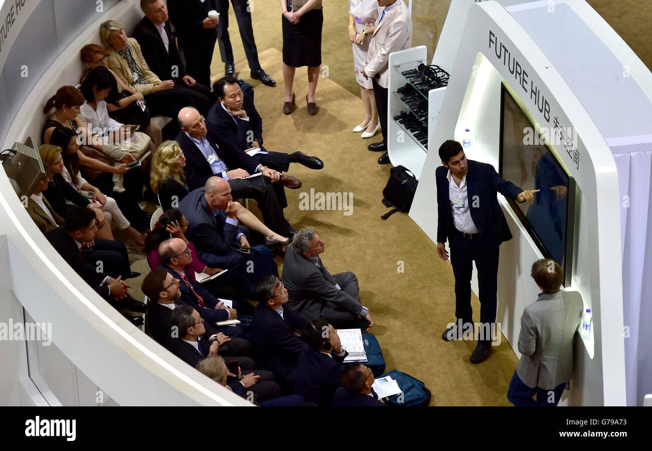 Tianjin, China. 26th June, 2016. Honored guests attend a discussion ...