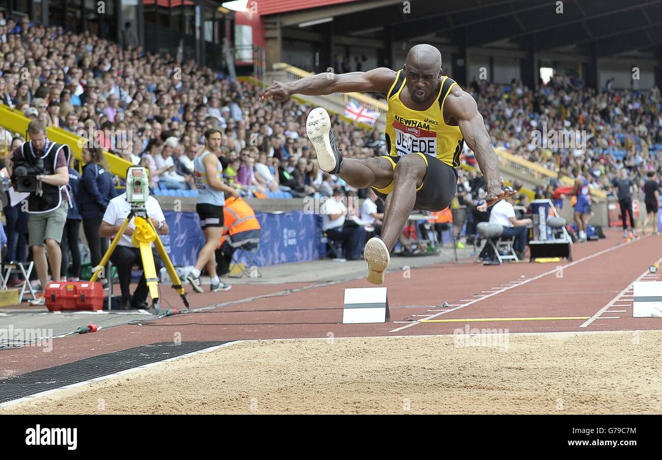 Birmingham, UK. 26th June, 2016. JJ Jegede (Newham). Mens long jump ...