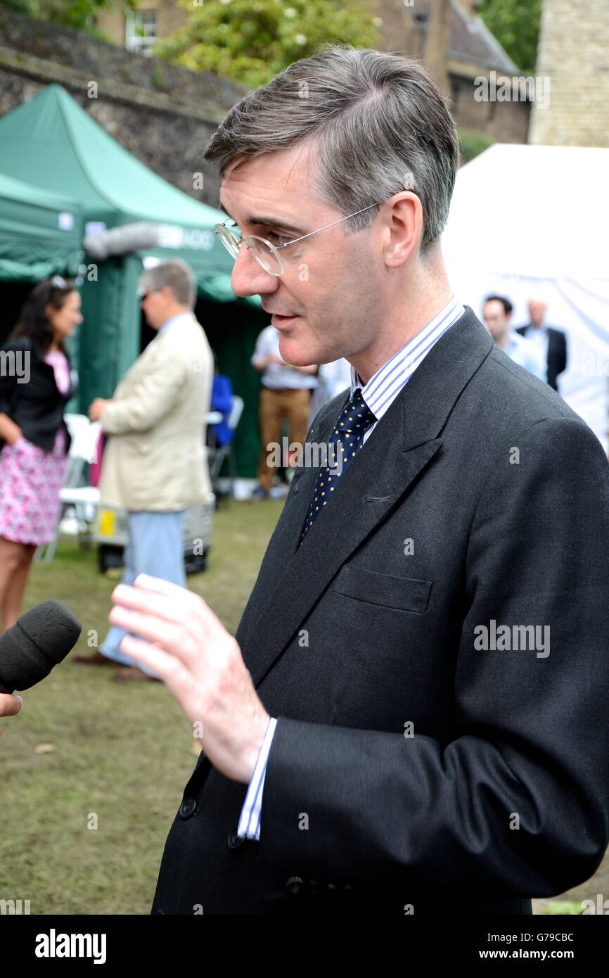Tory MP Jacob Rees Mogg discusses the result of the EU Referendum Stock ...