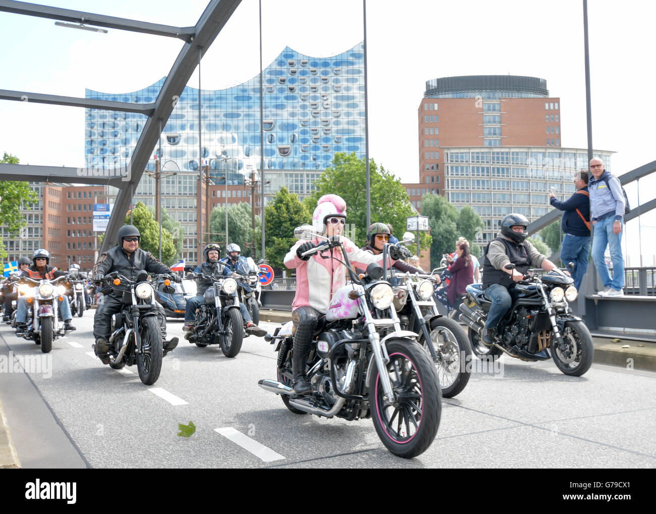 Hamburg, Germany. 26th June, 2016. People ride their Harley Davidson ...