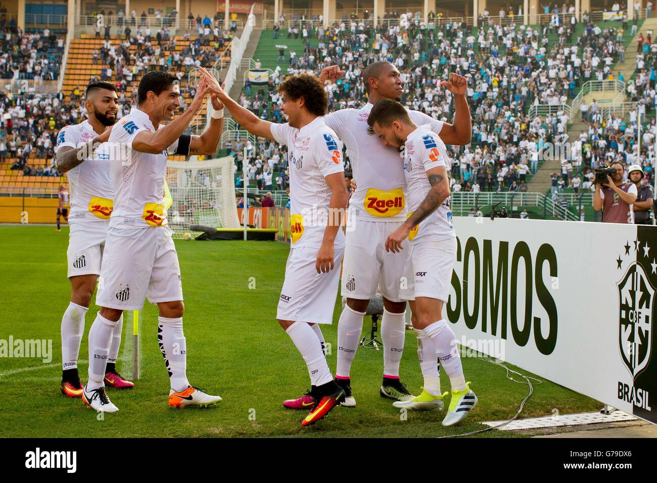 SAO PAULO, Brazil - 06/26/2016: SANTOS X SPFC - Celebration the second ...