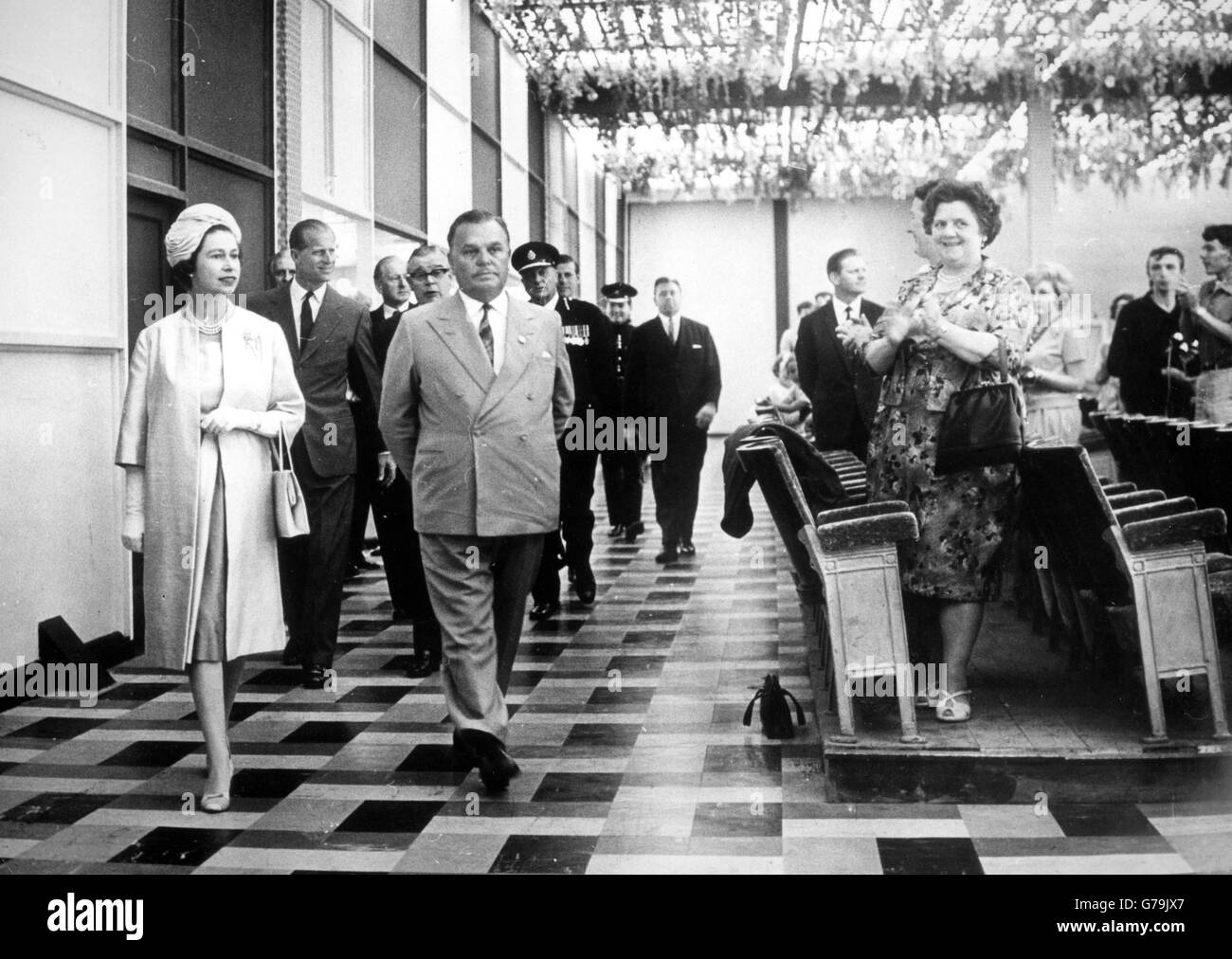 The Queen with Billy Butlin in the ballroom of Butlins holiday camp at ...