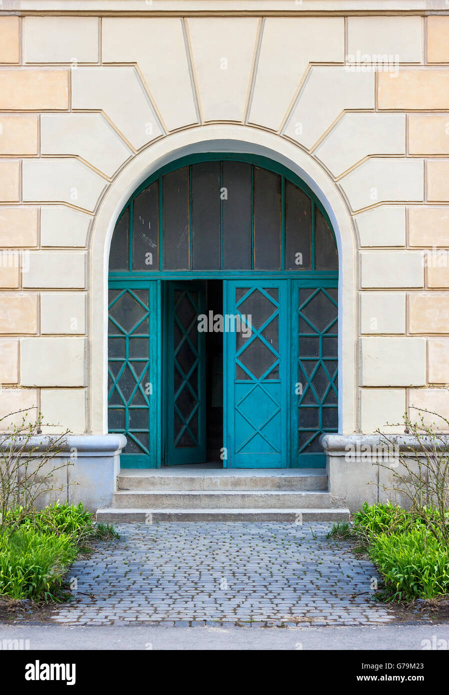 Frame of desolate immured door with steps of cut stone Stock Photo - Alamy