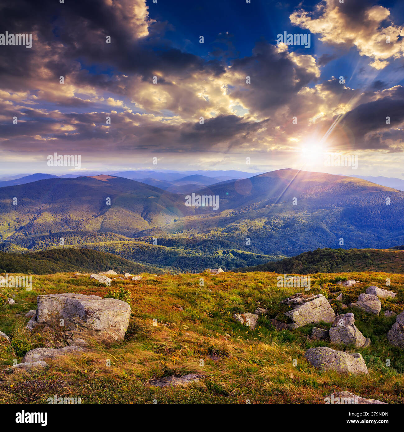 white sharp stones on the hillside at sunset Stock Photo - Alamy