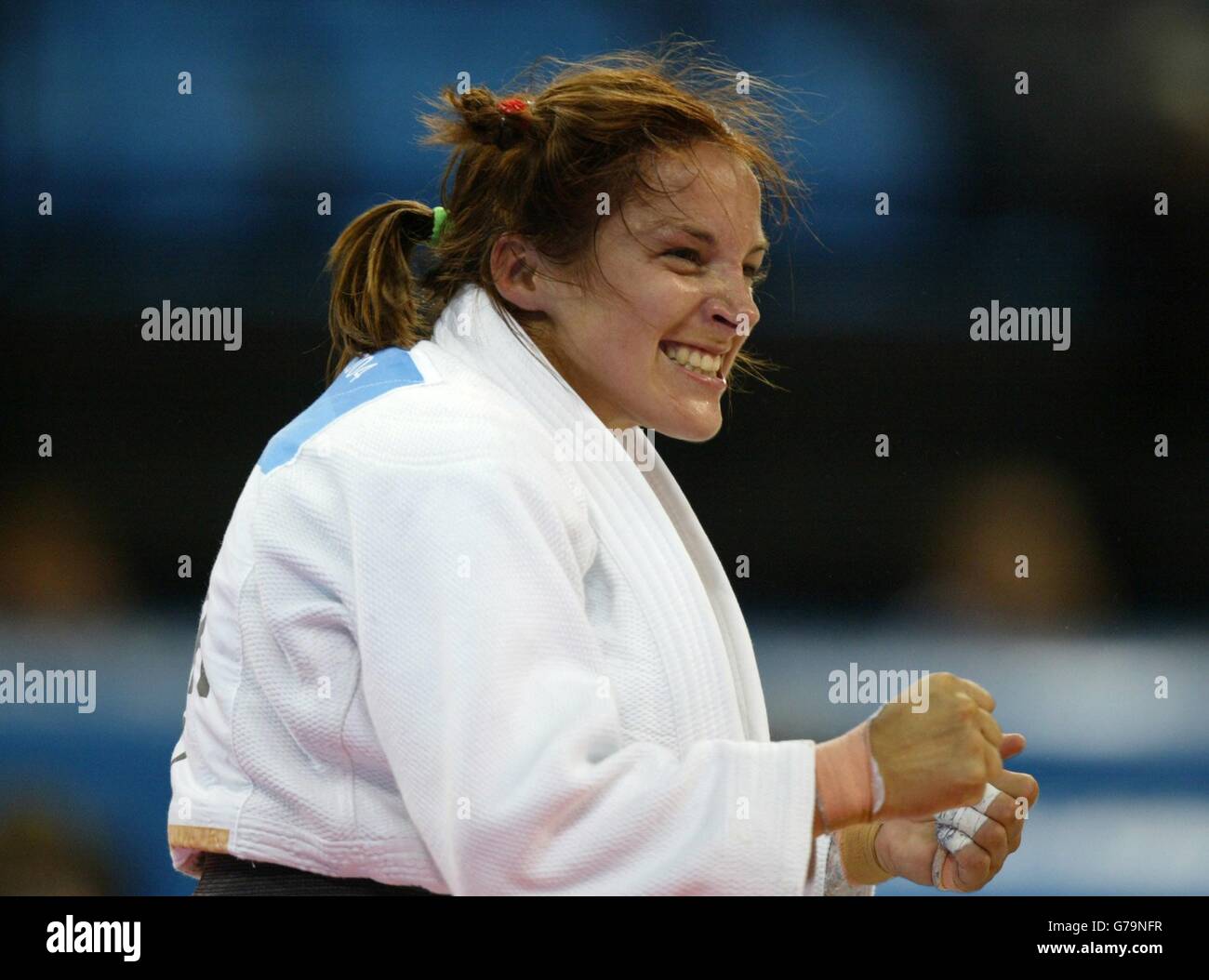 British Judo star Georgina Singleton celebrates during the Women's 52kg ...