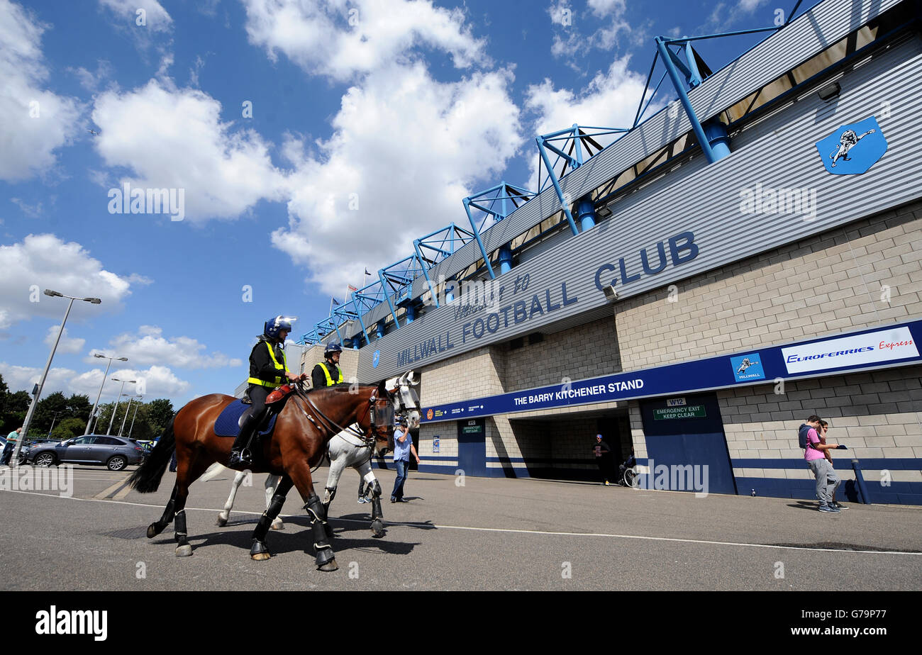 Mounted police officers outside the stadium before the game Stock Photo ...