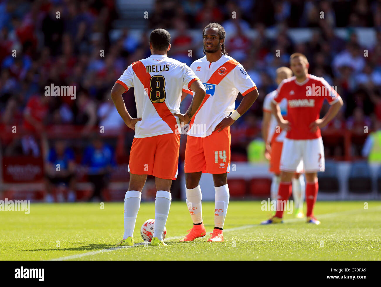 Blackpool's Jacob Mellis and Nathan Delfouneso prepare to kick-off ...