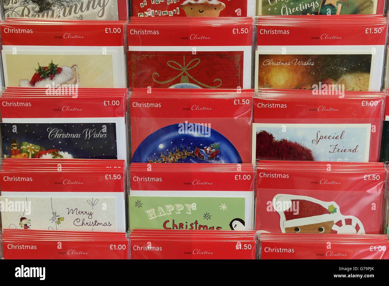 Christmas cards on sale in a Clintons store in Solihull. Clintons took ...
