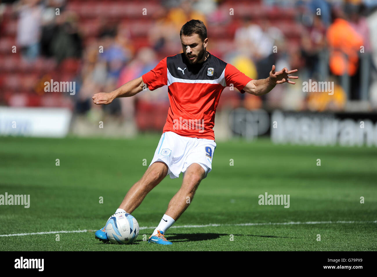 Coventry City's Josh McQuoid takes part in shooting practice during the ...