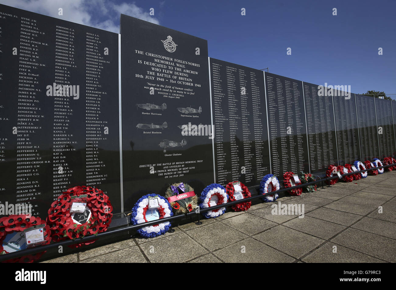 The memorial wall at the Battle of Britain Memorial near Dover, after ...
