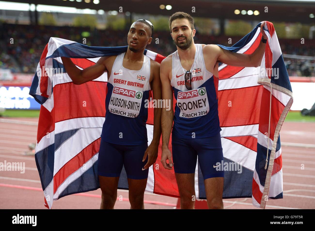 Great Britain's Martyn Rooney (left) and Mathew Hudson-Smith celebrate ...