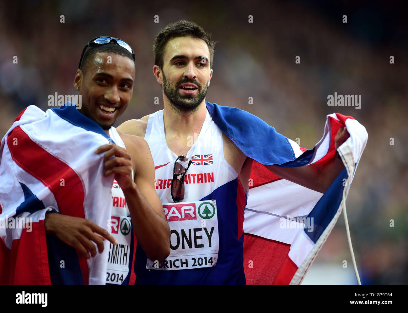 Great Britain's Martyn Rooney (left) and Mathew Hudson-Smith celebrate ...