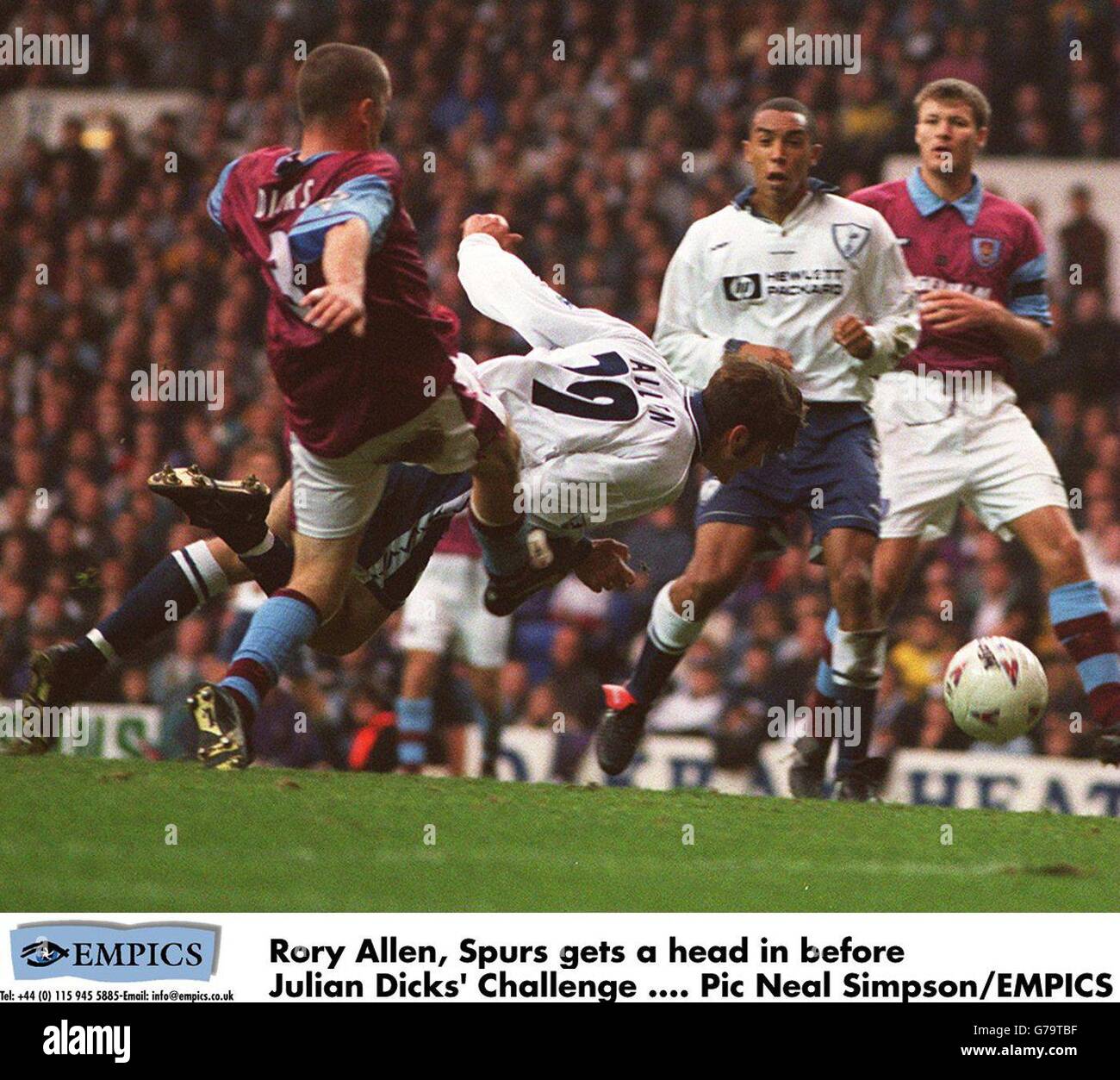 Rory Allen, Spurs gets a head in before Julian Dicks' Challenge Stock ...