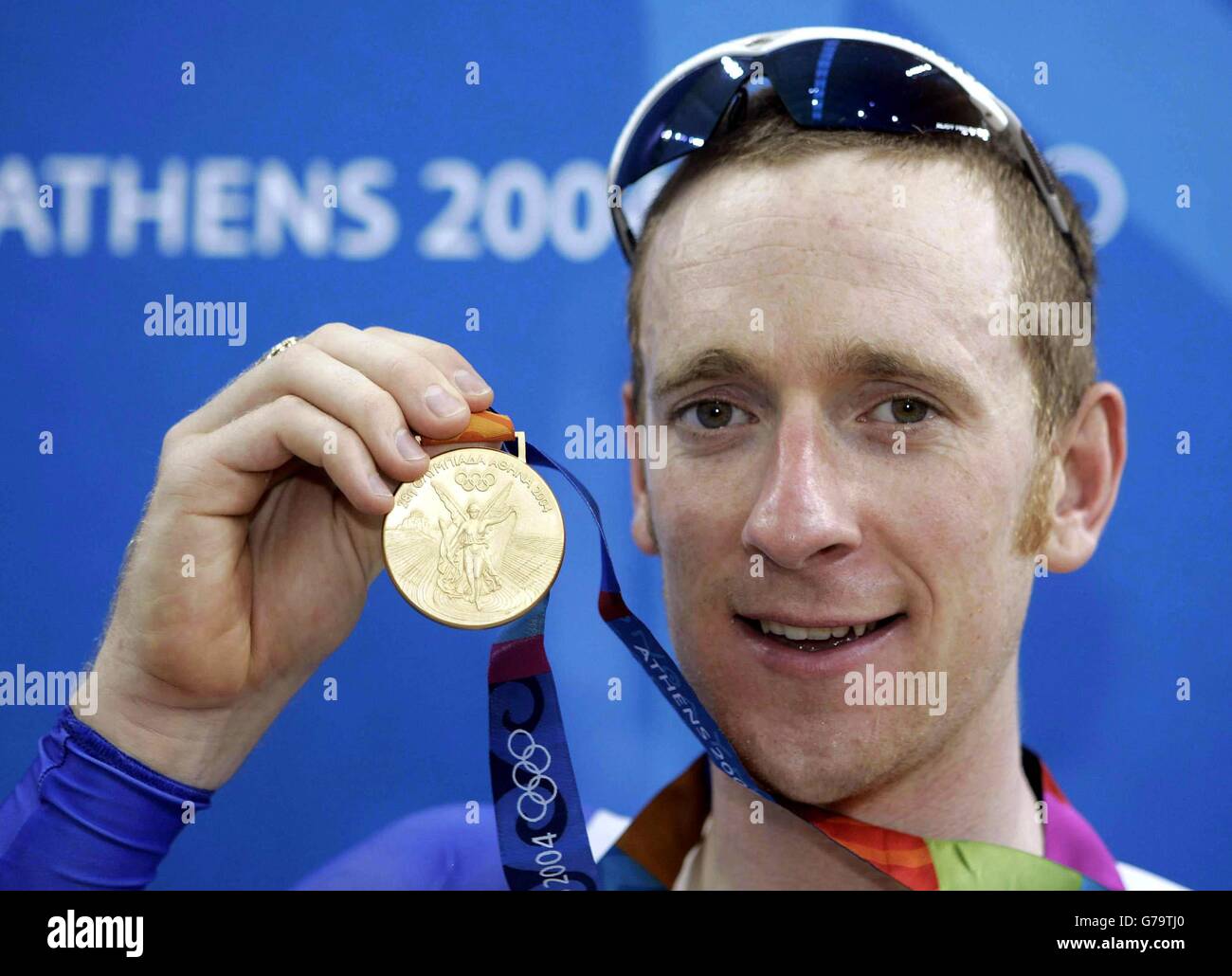 Bradley Wiggins from Derbyshire celebrates after winning an Olympic ...
