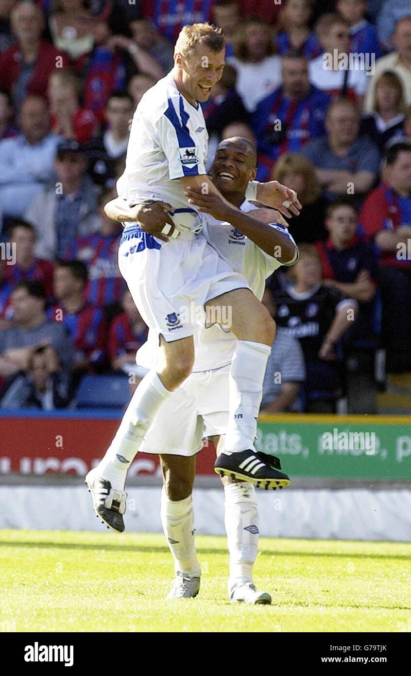 Everton's Marcus Bent (R) celebrates scoring his side's third goal with ... Everton's Marcus Bent (R) celebrates scoring his side's third goal with ...