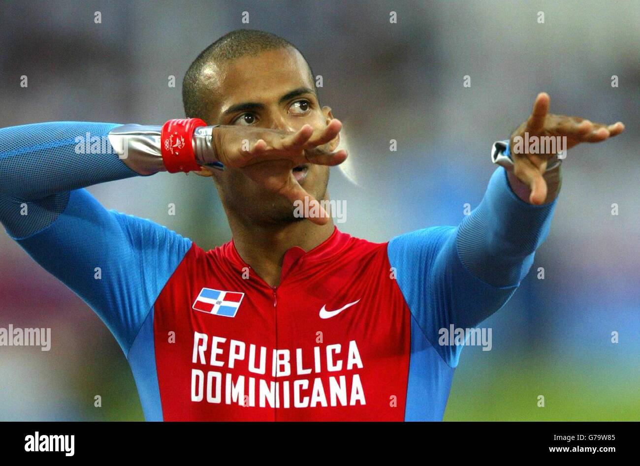 Dominican Republic's Felix Sanchez reacts after winning his Men's 400m ...