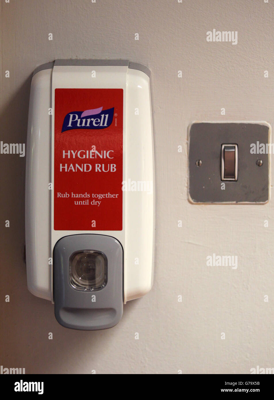 Hygiene hand rub dispenser at the royal liverpool university hospital ...