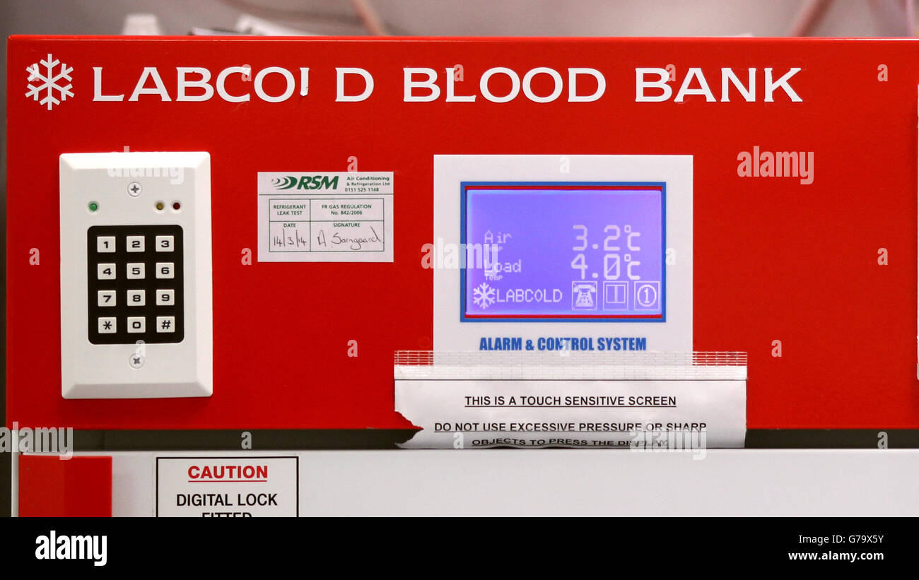 Blood is stored in a fridge at the Royal Liverpool University Hospital ...