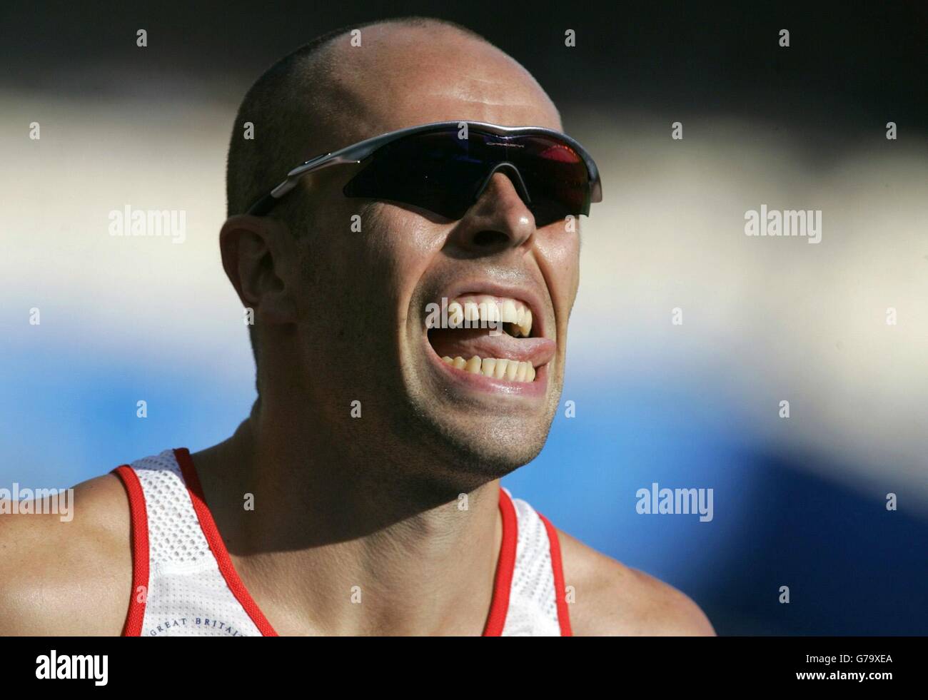 Great Britain's Dean Macey reacts following his Men's Decathlon 110m ...