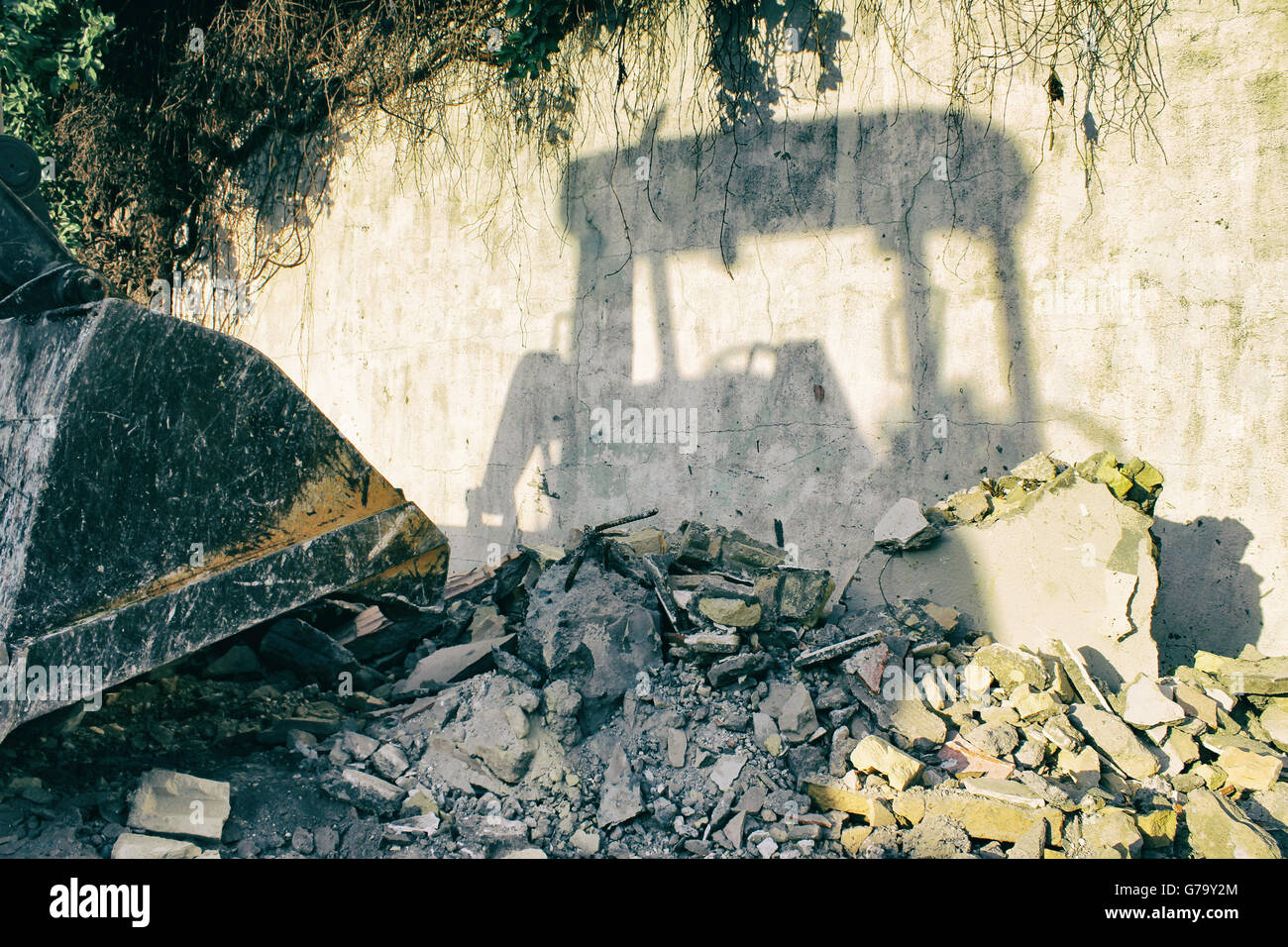 Photograph of an end loader construction machine shadow Stock Photo - Alamy