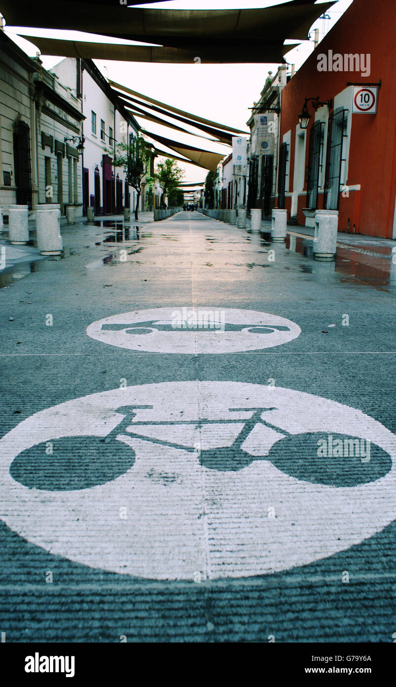 Photograph of a street with urban mobility symbols Stock Photo - Alamy