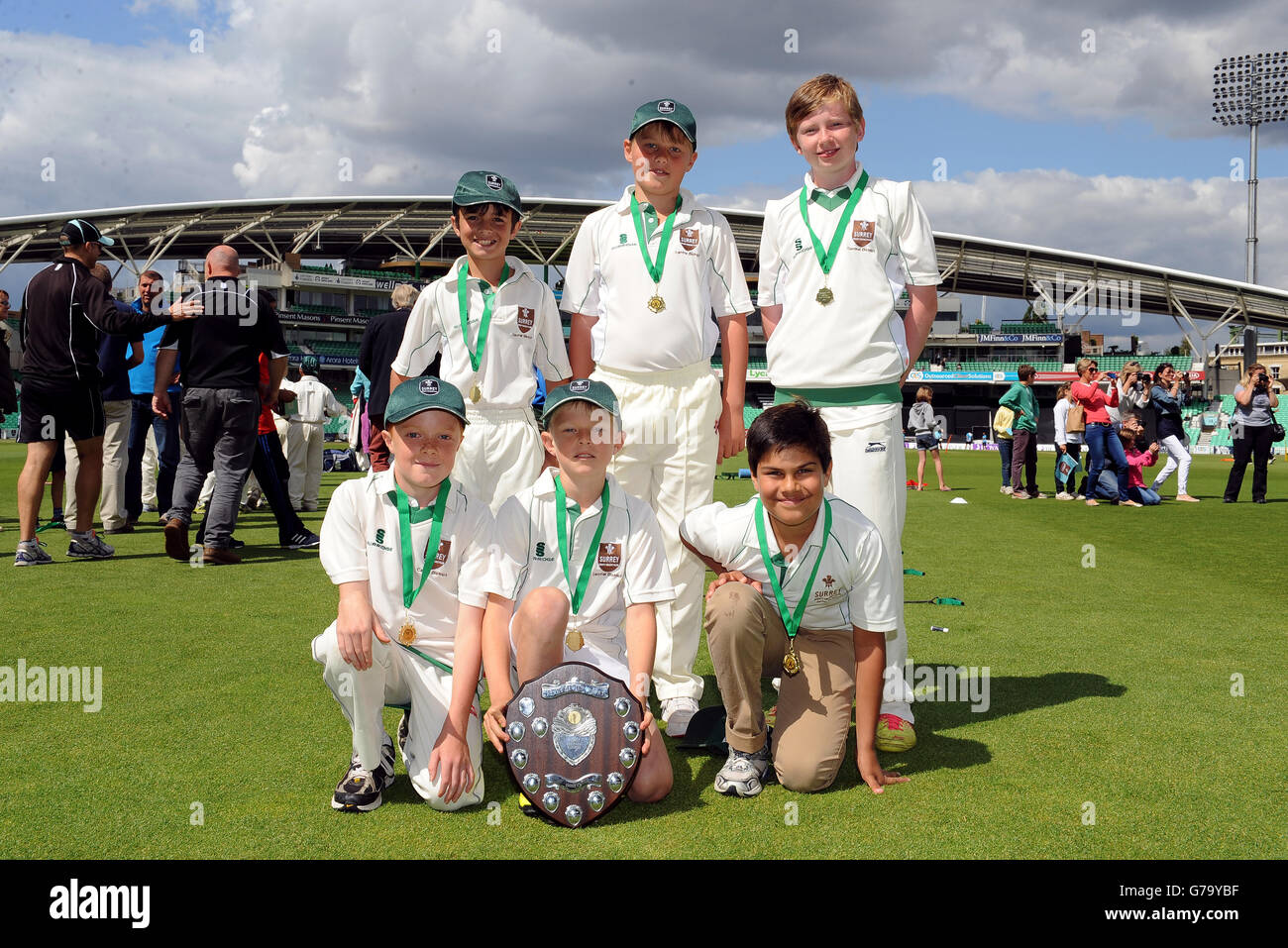 The district cricket presentation takes place on the pitch hi-res stock ...