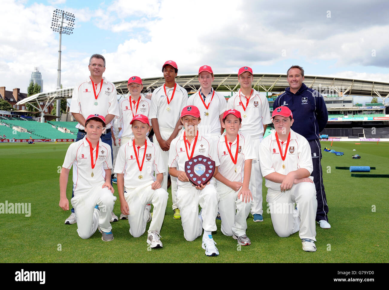 The district cricket presentation takes place on the pitch hi-res stock ...