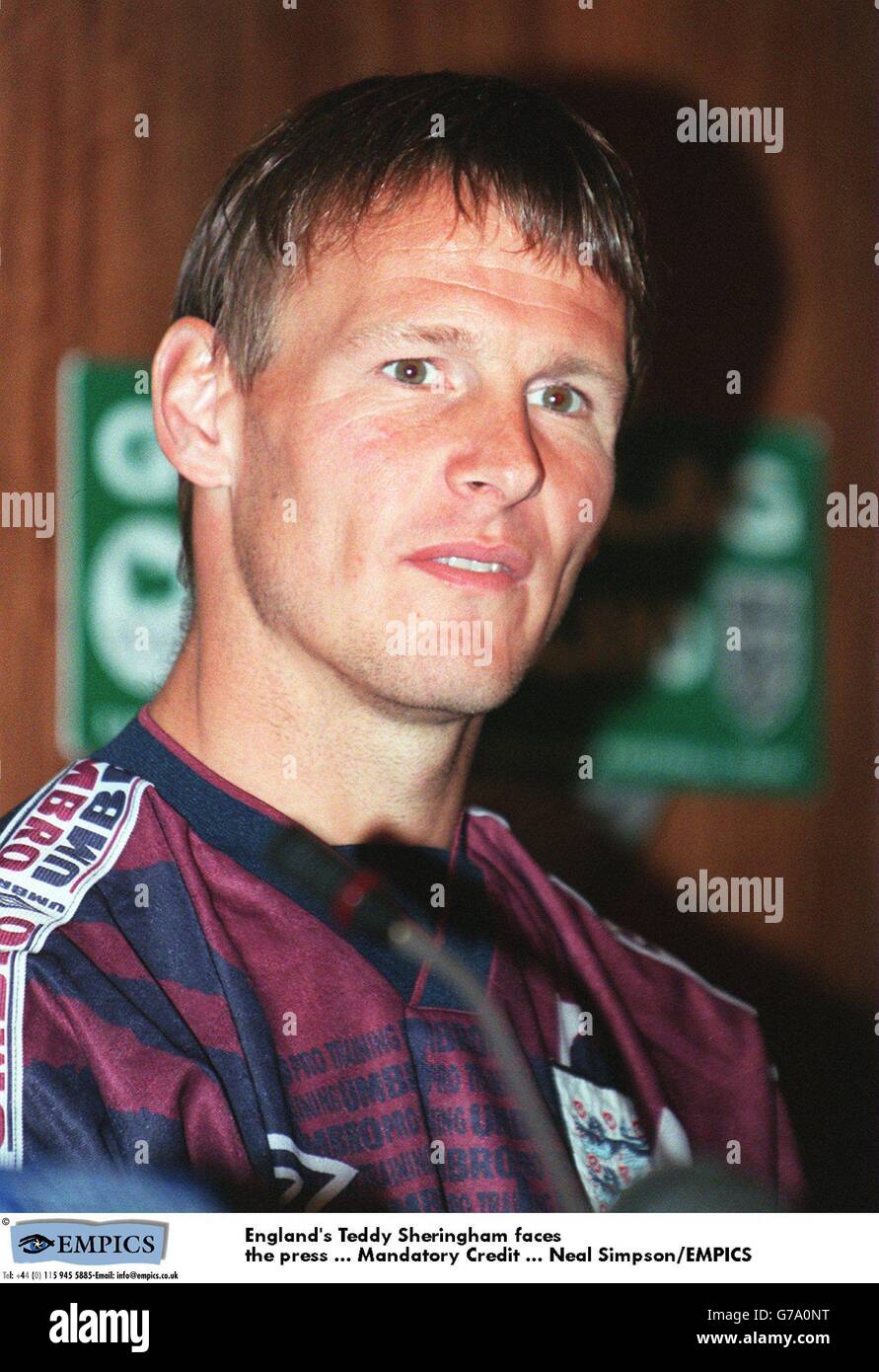 England's Teddy Sheringham faces the press ... Mandatory Credit ...