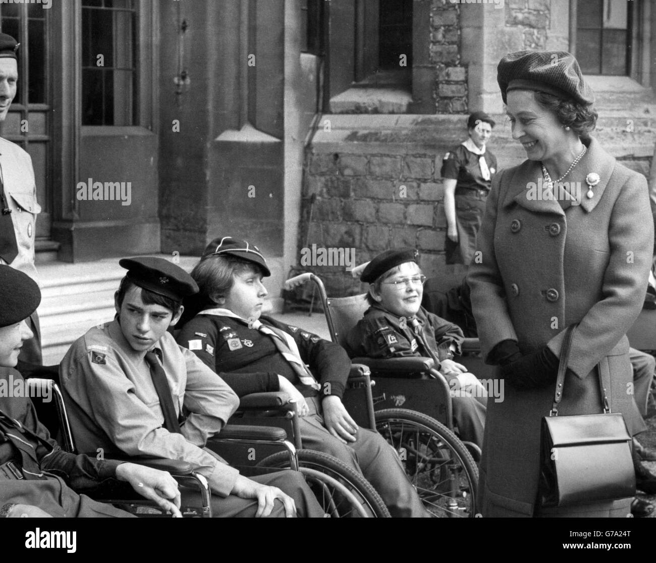 The Queen meets a group of disabled Scouts, including (l-r) Timothy ...