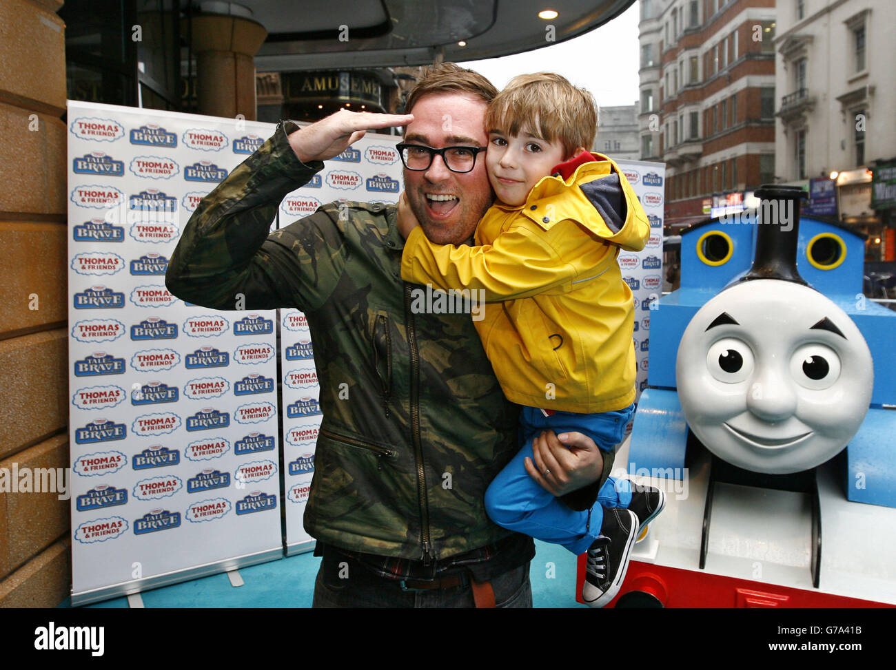 Danny Wallace and his son Elliot, 4, attend the UK premiere of Thomas ...