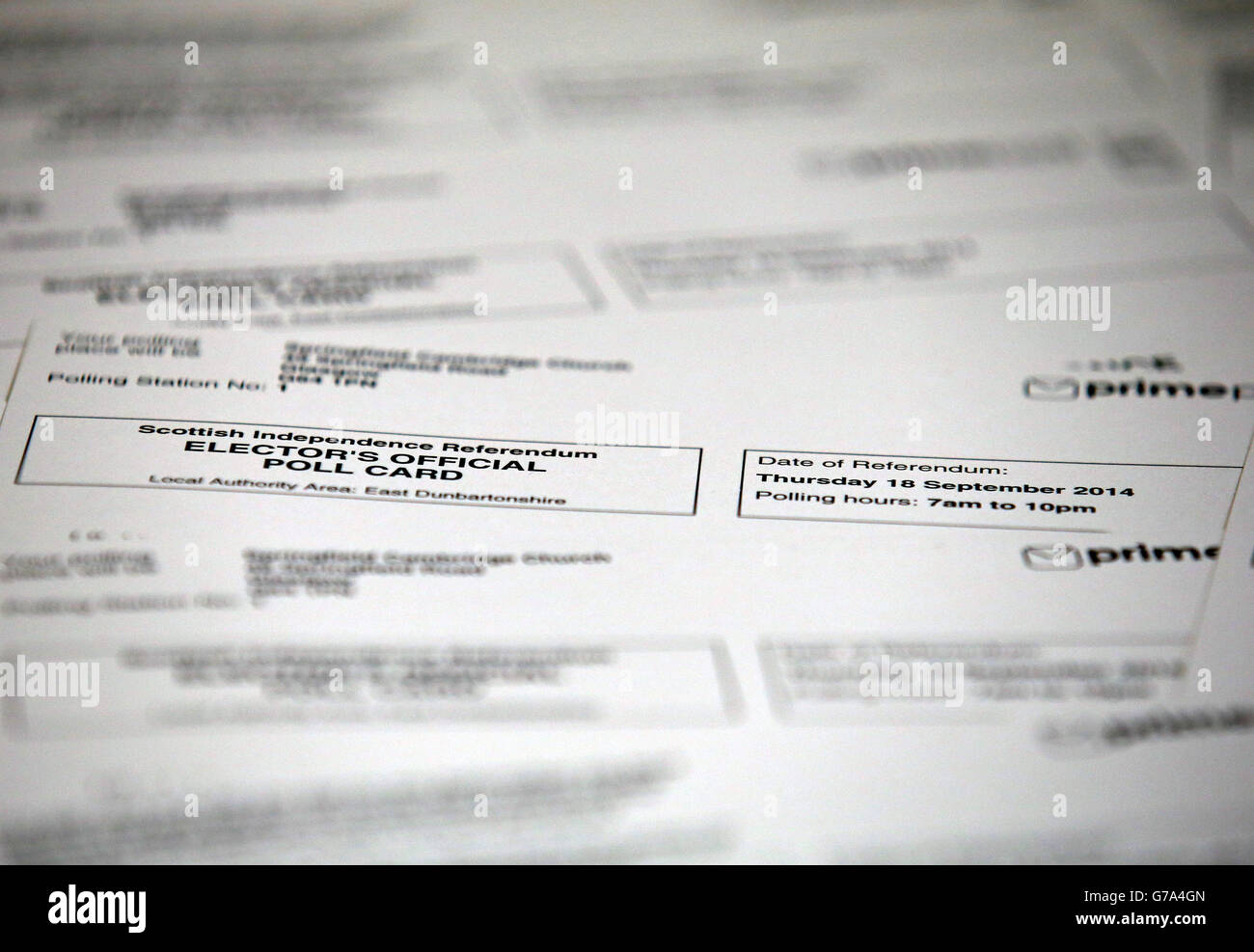 Some of the 4.1 million poll cards are seen at Strathclyde Business ...