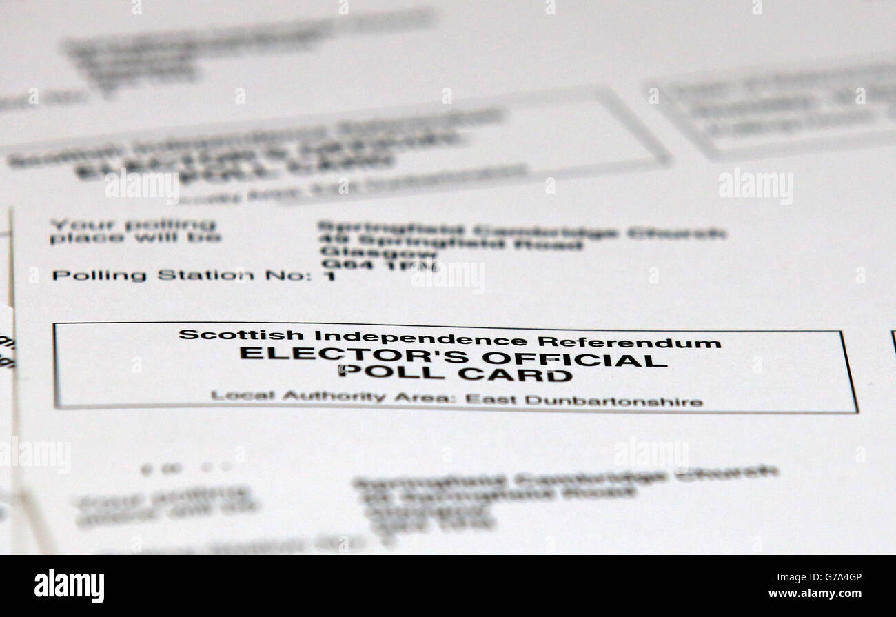Some of the 4.1 million poll cards are seen at Strathclyde Business ...