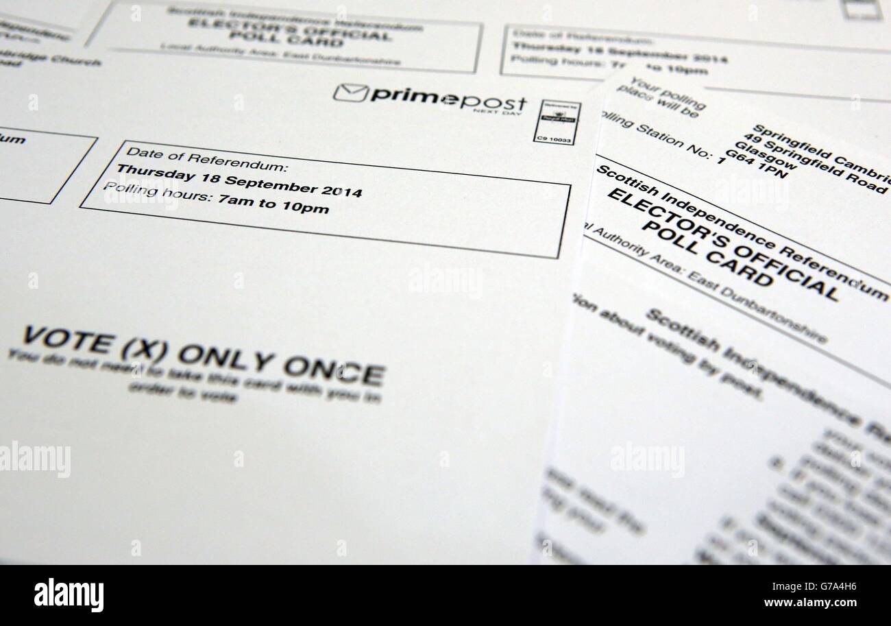 Some of the 4.1 million poll cards are seen at Strathclyde Business ...