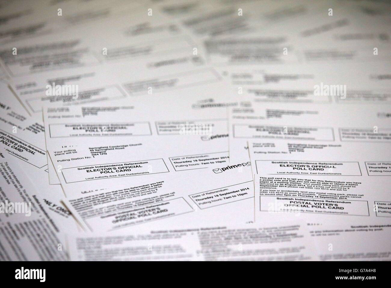 Some of the 4.1 million poll cards are seen at Strathclyde Business ...