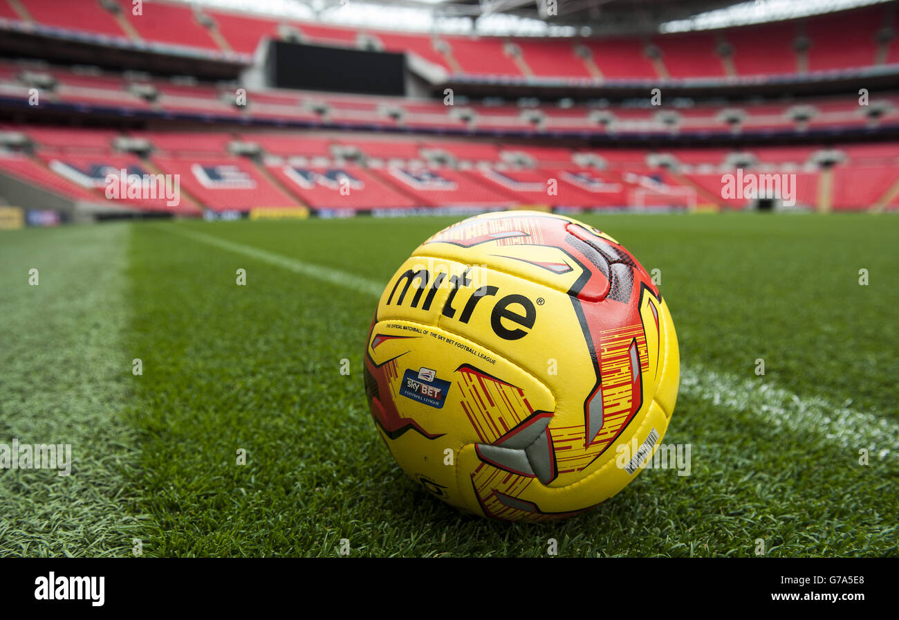 Detail view of the match ball for the Championship Play Off Final pitch ...