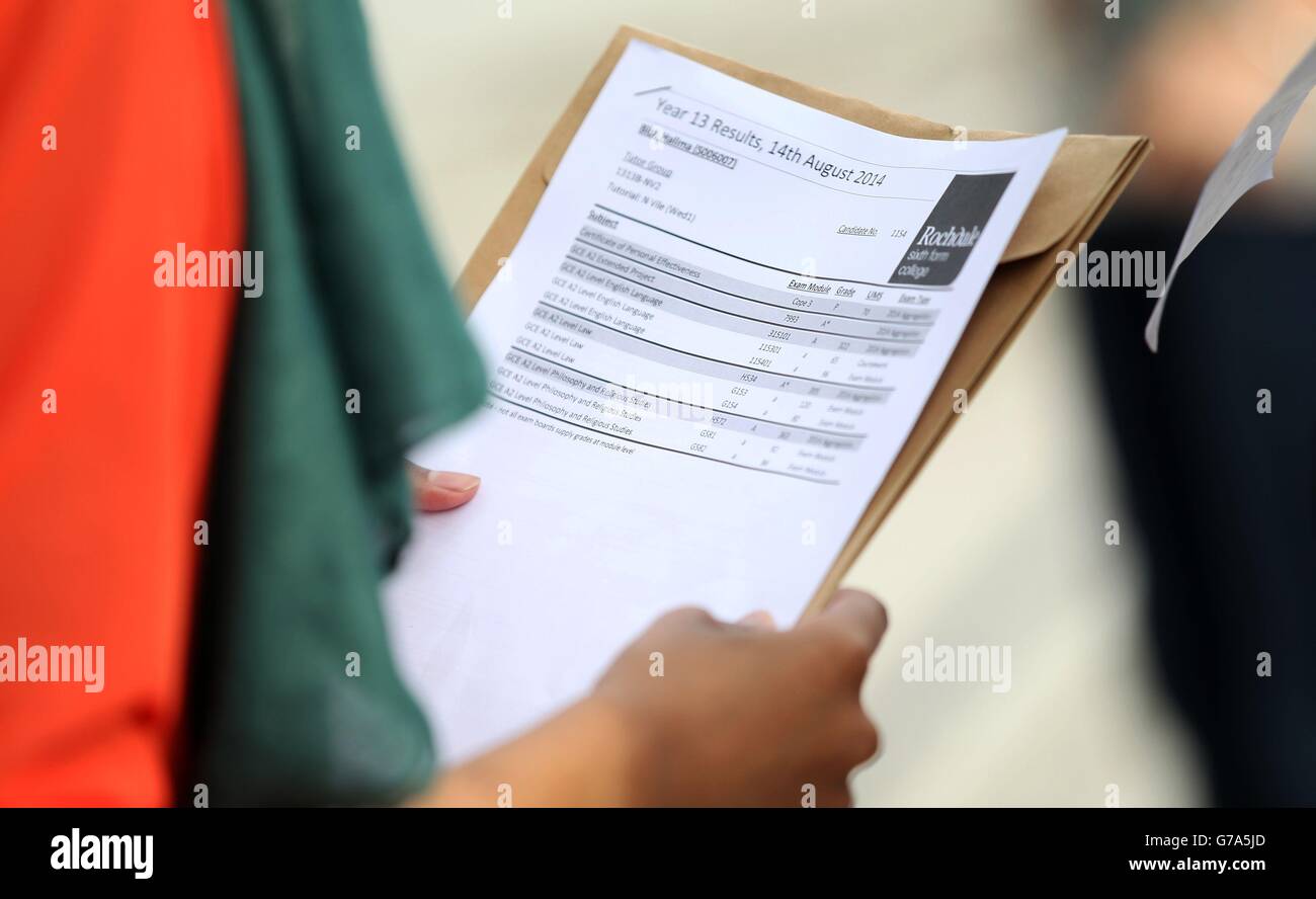 Receives her a level results hi-res stock photography and images - Alamy