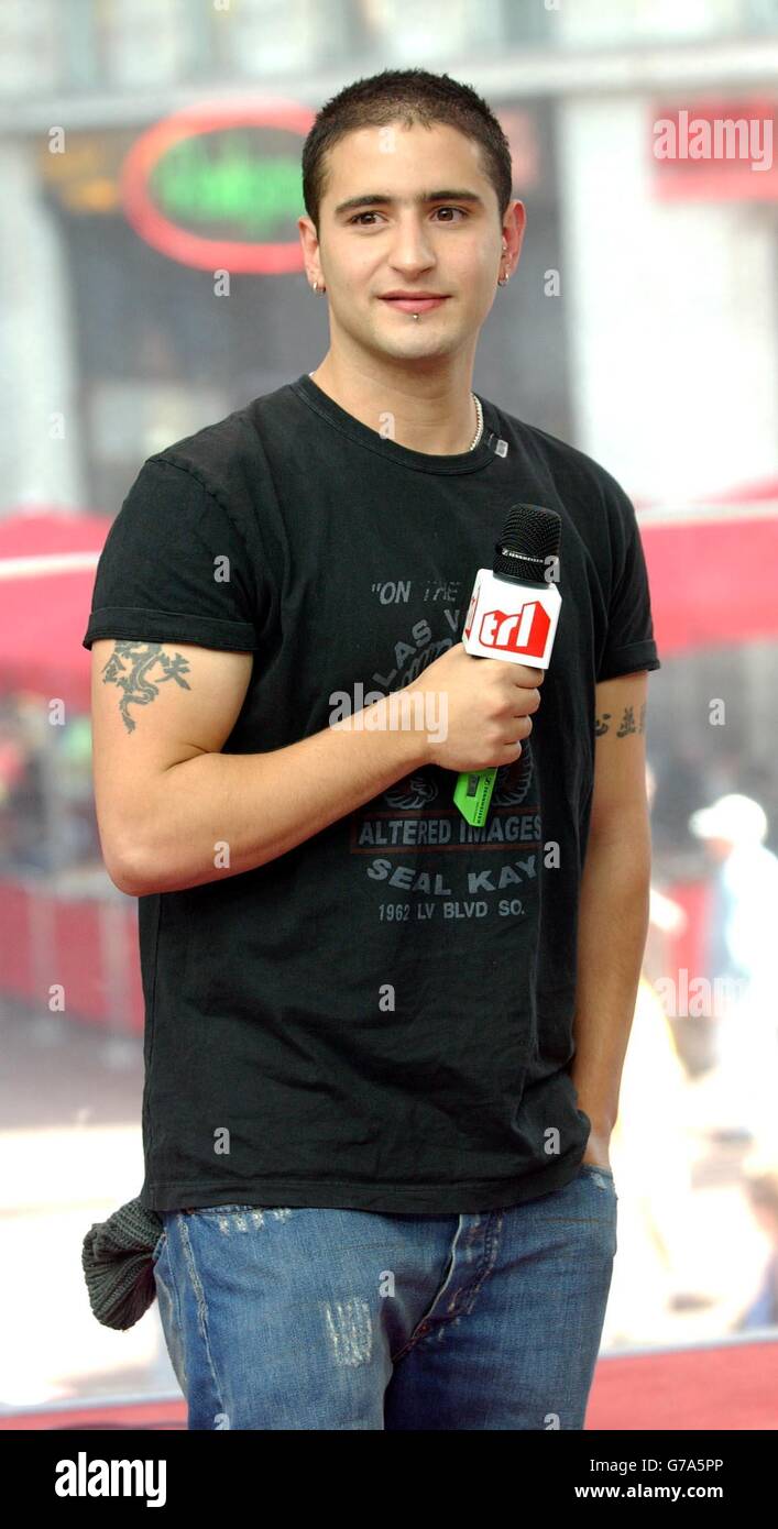 Singer Kristian Leontiou during his guest appearance on MTV's TRL ...