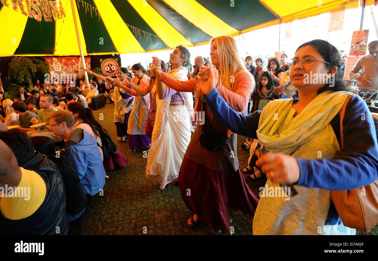 Hare Krishna devotees dance to chanting and drum music at the ...